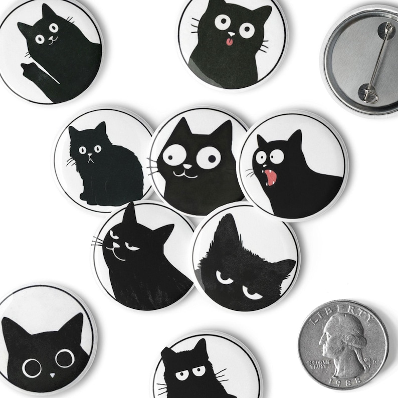Doodle Cats (black Cats) | Pin Buttons 1.25" - Etsy