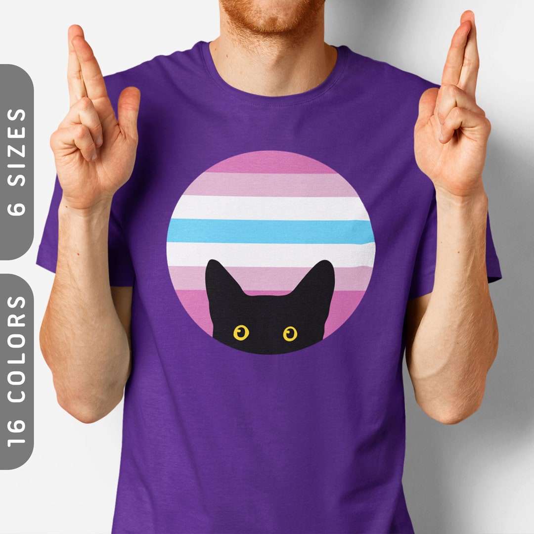 Peeking Cat in Femboy Flag Colors T-shirt | Shirt for Cat Lovers ...