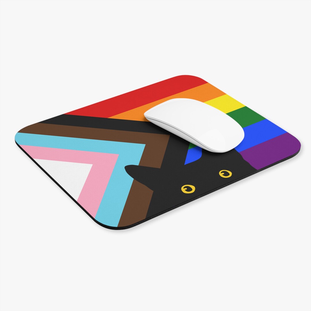 Peeking Cat in Progressive Flag Colors | Rectangle Mouse Pad | LGBTQ+ ...
