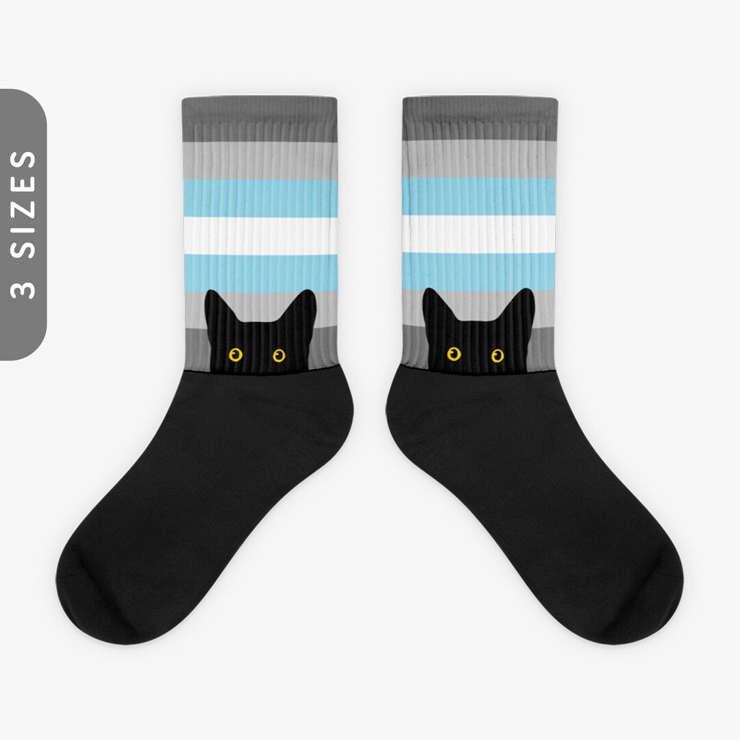 Peeking Cat in Demiboy Flag Colors | Black Foot Sublimated Socks ...