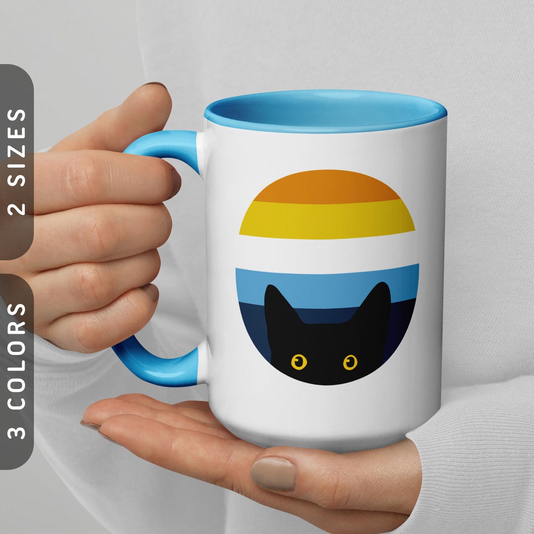 Peeking Cat in Aroace Flag Colors Mug White Ceramic Mug With Accent ...