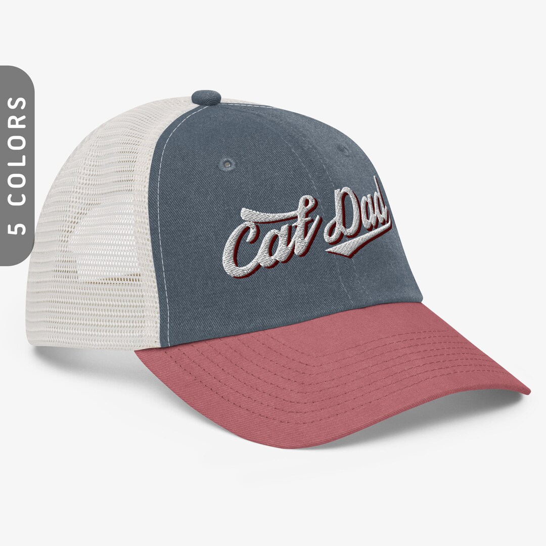 Cat Dad: Vintage Style Pigment-dyed Cap Embroidered Trucker Cap Cat Dad ...