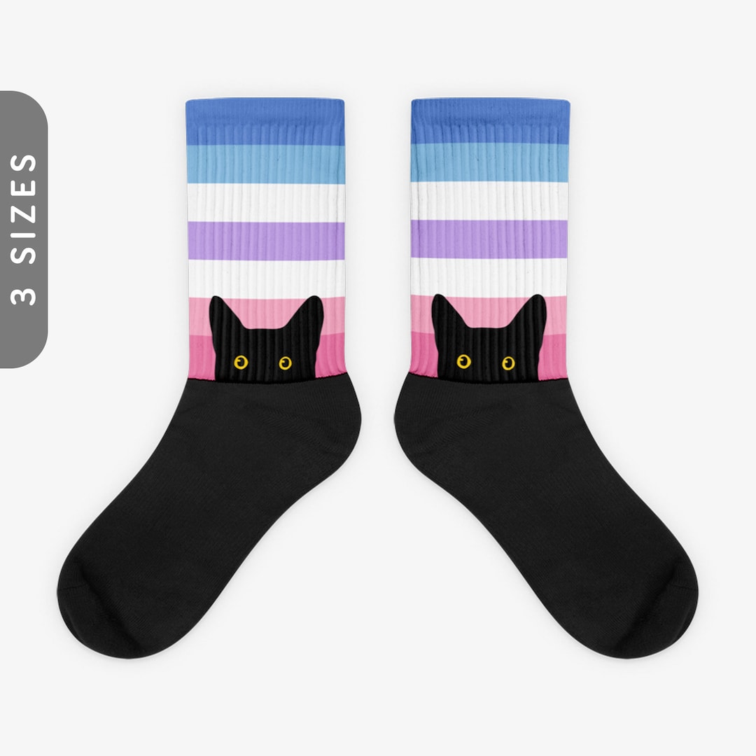 Peeking Cat in Bigender Flag Colors | Black Foot Sublimated Socks ...