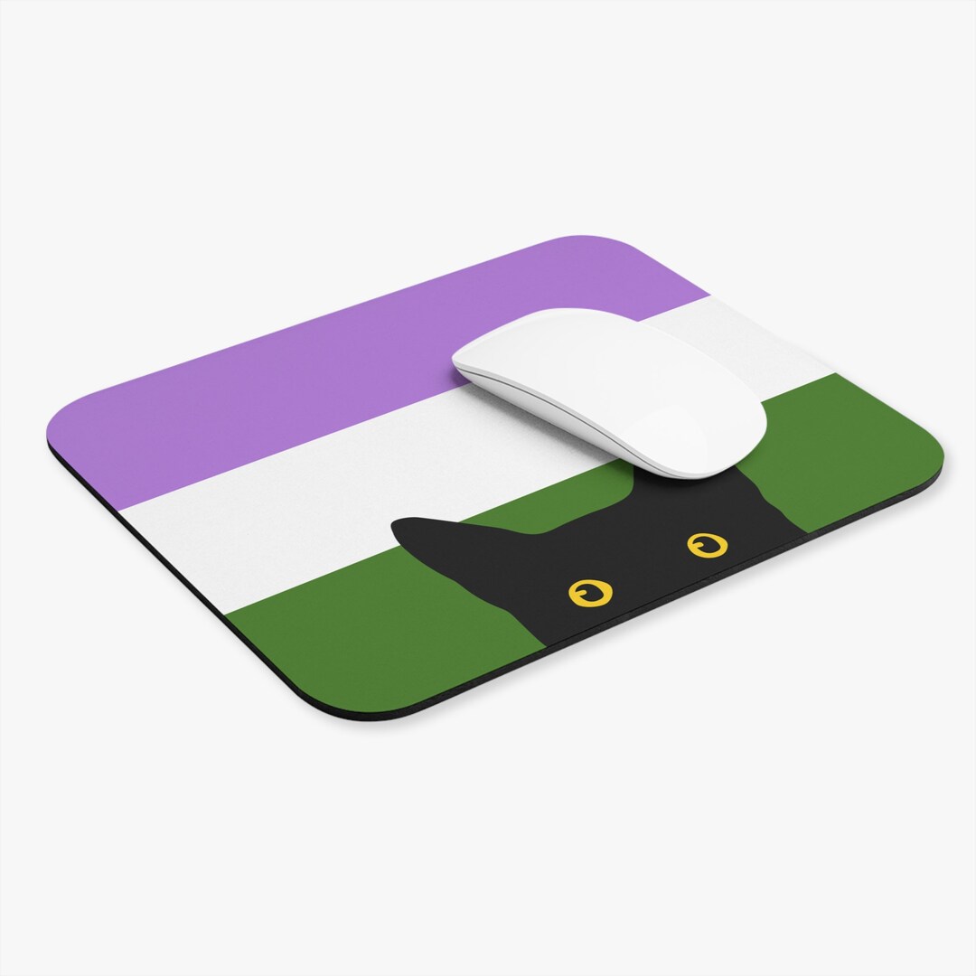 Peeking Cat in Genderqueer Flag Colors | Rectangle Mouse Pad | LGBTQ+ ...