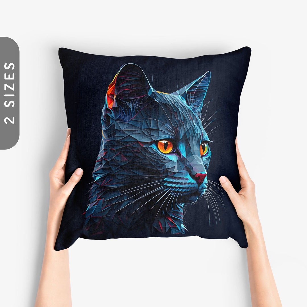 Russian Blue Cat Portrait Pillow Digital Abstract Minimalist Design ...