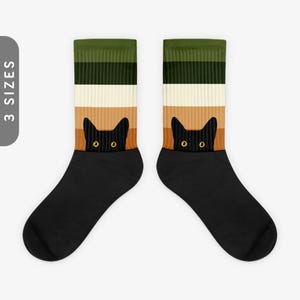Peeking Cat in Earth Tones Socks | Black Foot Sublimated Socks ...