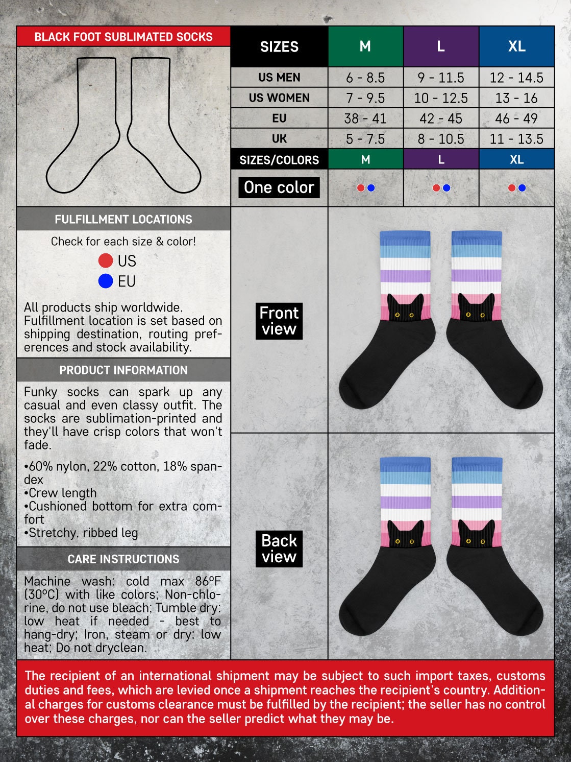 Peeking Cat in Bigender Flag Colors | Black Foot Sublimated Socks ...