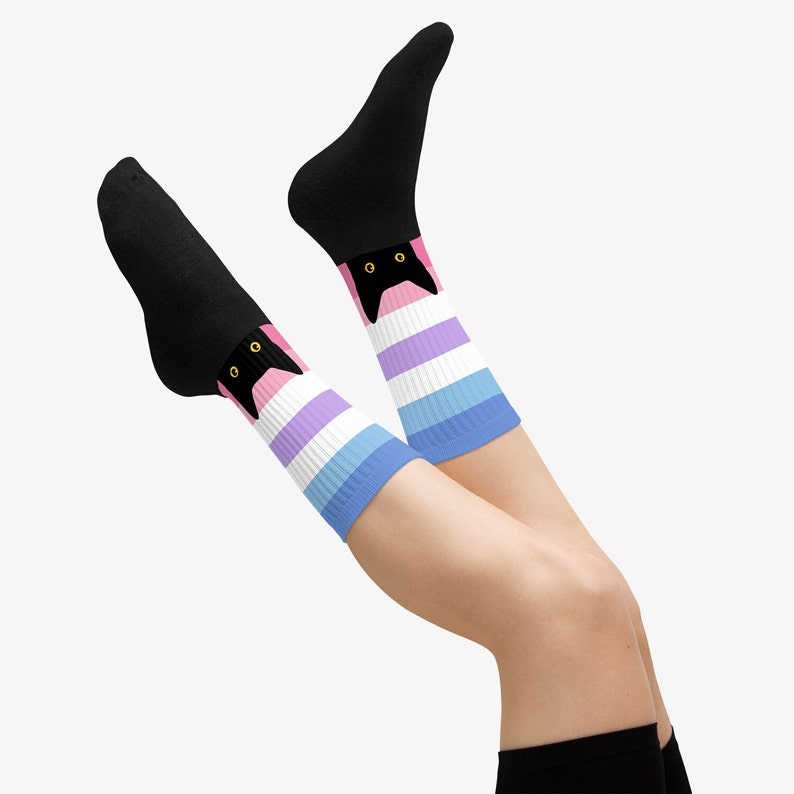 Peeking Cat in Bigender Flag Colors | Black Foot Sublimated Socks ...