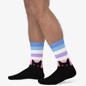 Peeking Cat in Bigender Flag Colors | Black Foot Sublimated Socks ...