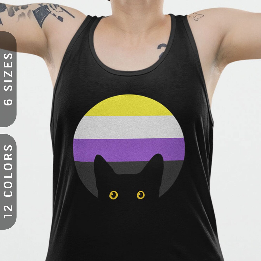 Peeking Cat in Nonbinary Flag Colors Tank Top LGBTQ Non Binary Enby ...