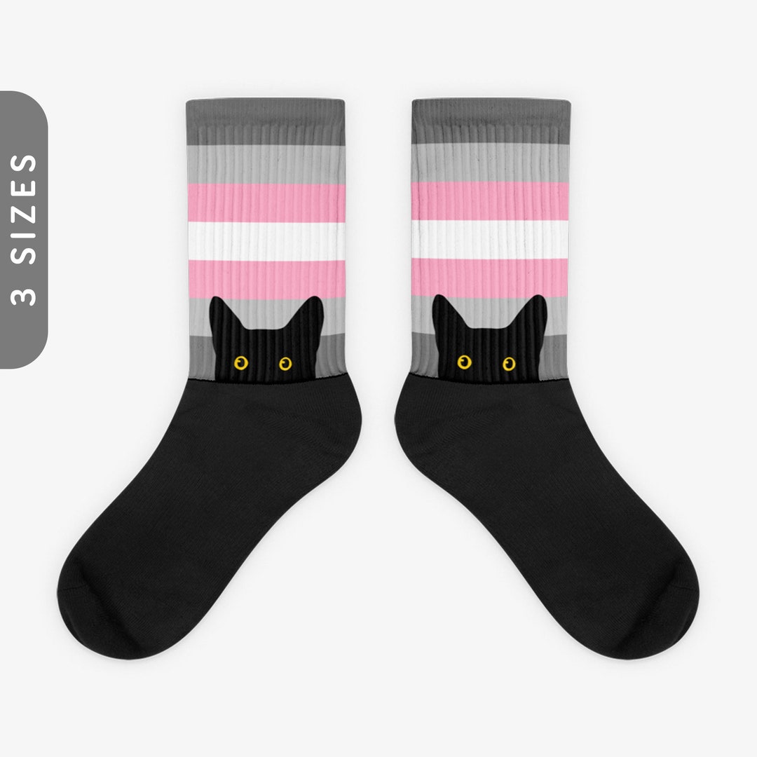 Peeking Cat in Demigirl Flag Colors | Black Foot Sublimated Socks ...
