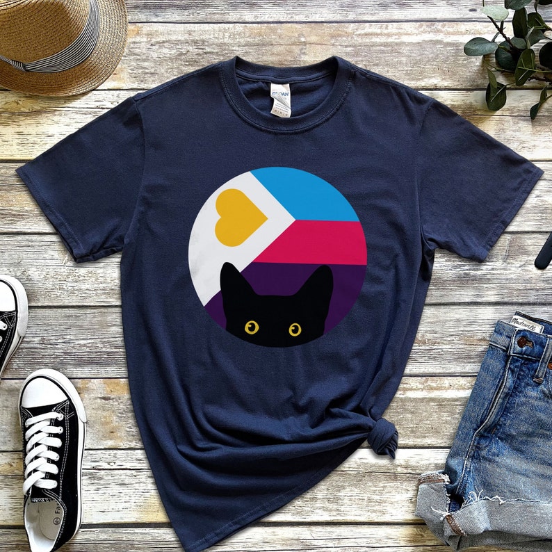 Peeking Cat in Polyamorous Flag Colors T-shirt | Polyamory Pride Gift ...
