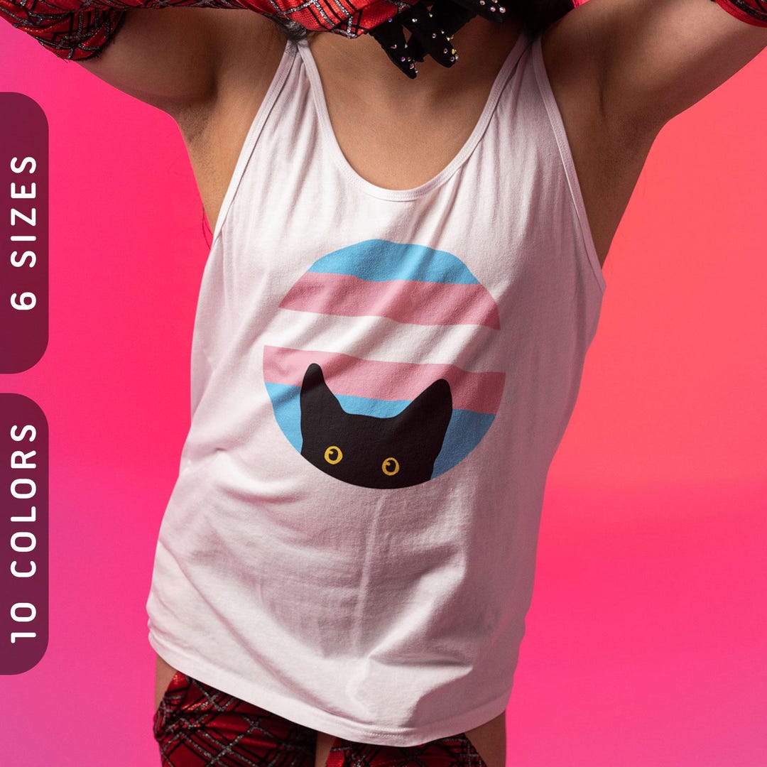 Peeking Cat in Trans Flag Colors Tank Top | LGBTQ Transgender Pride ...