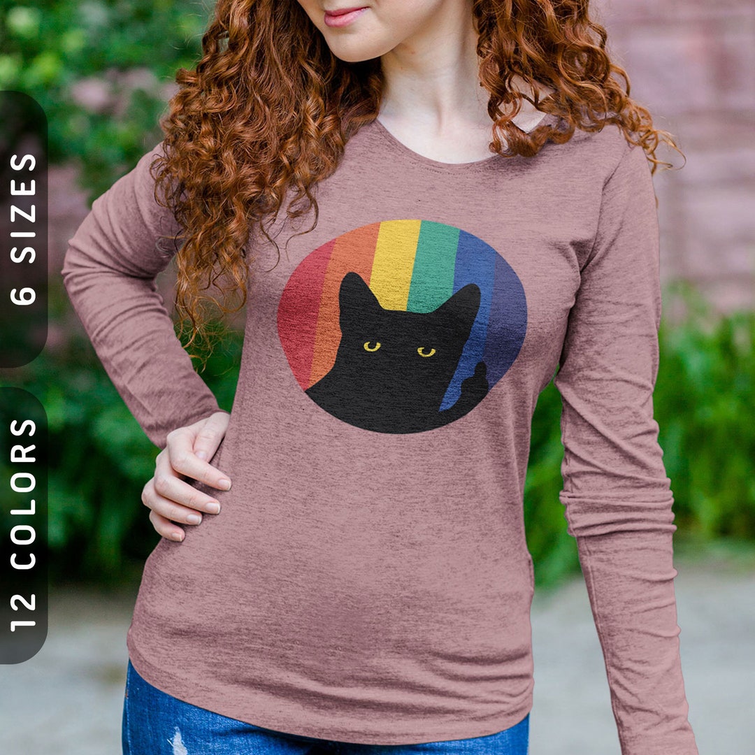 Middle Finger Cat in Rainbow Long T-shirt | Unisex Long Sleeve Jersey ...