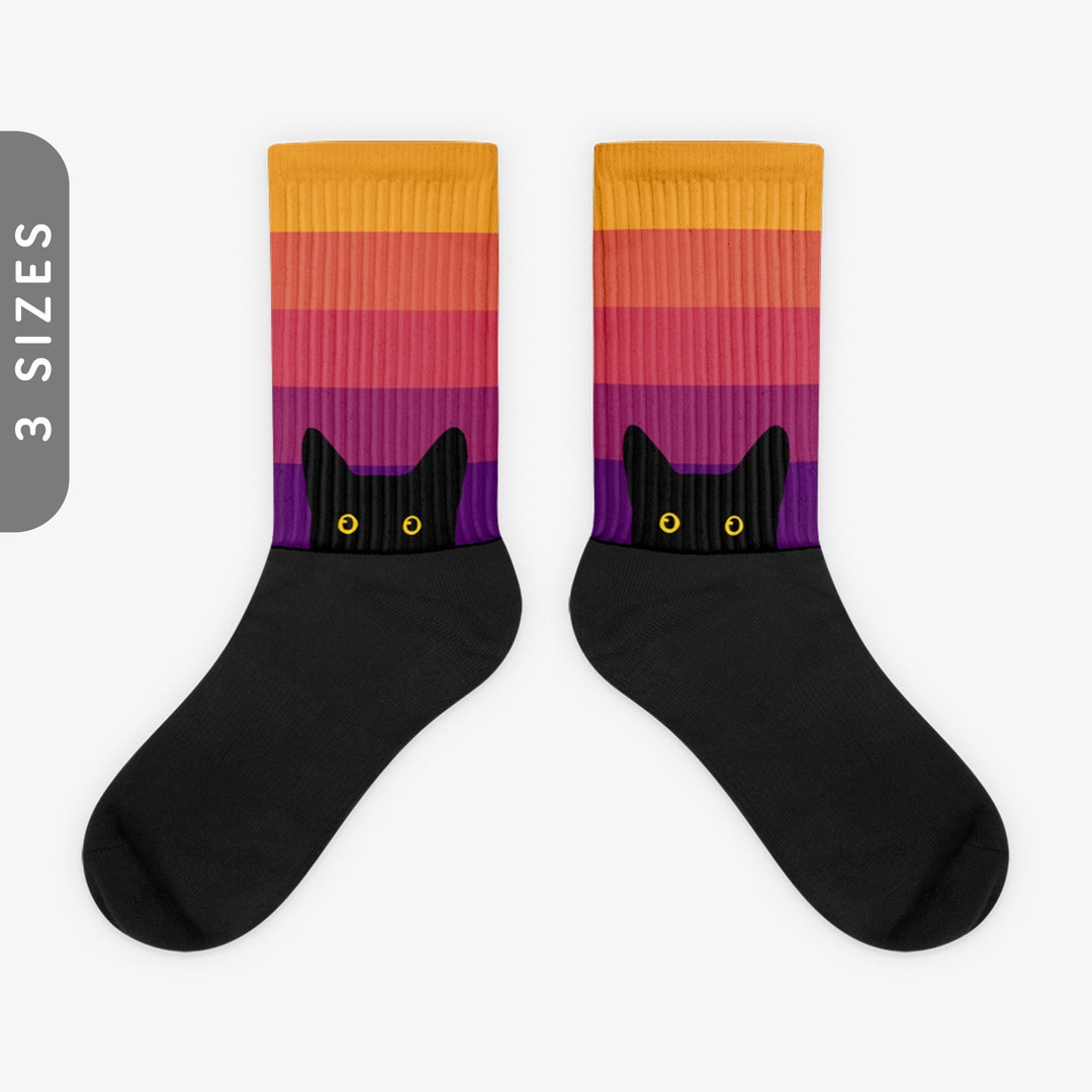 Peeking Cat in Vaporwave Aesthetics | Black Foot Sublimated Socks - Etsy