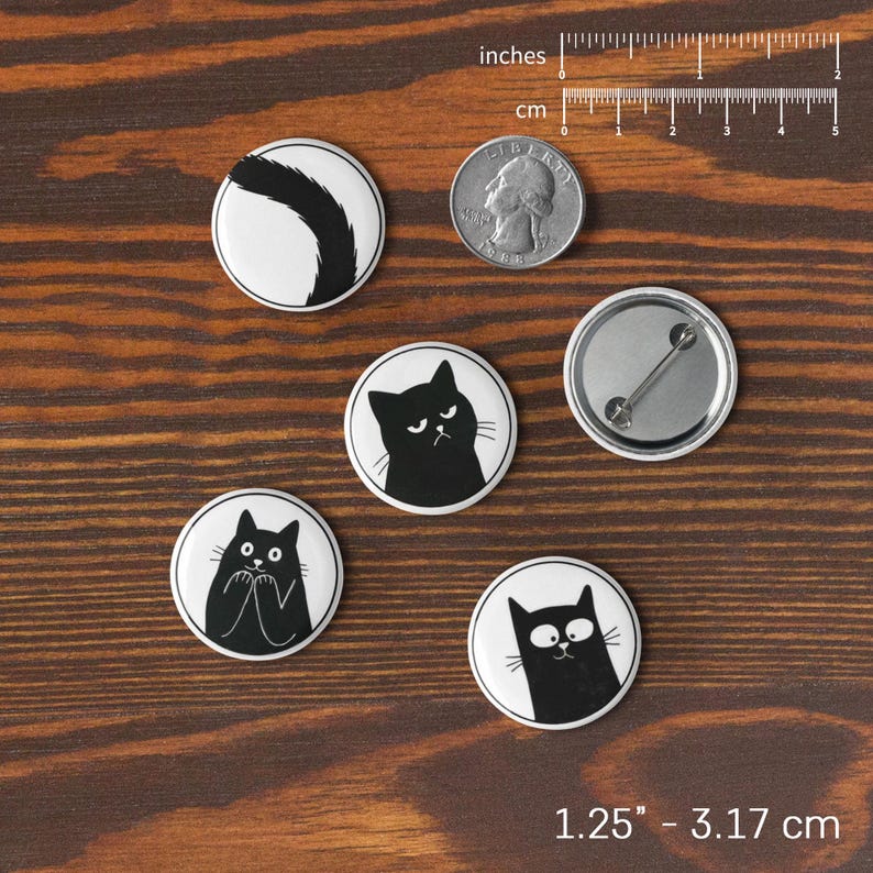 Doodle Cats (black Cats) | Pin Buttons 1.25" - Etsy