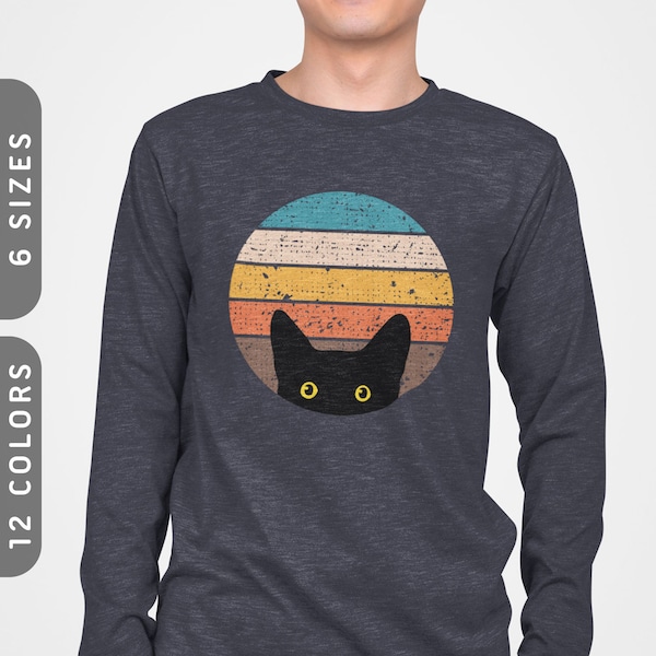 Mens Black Cat Long Sleeve T Shirt - Etsy