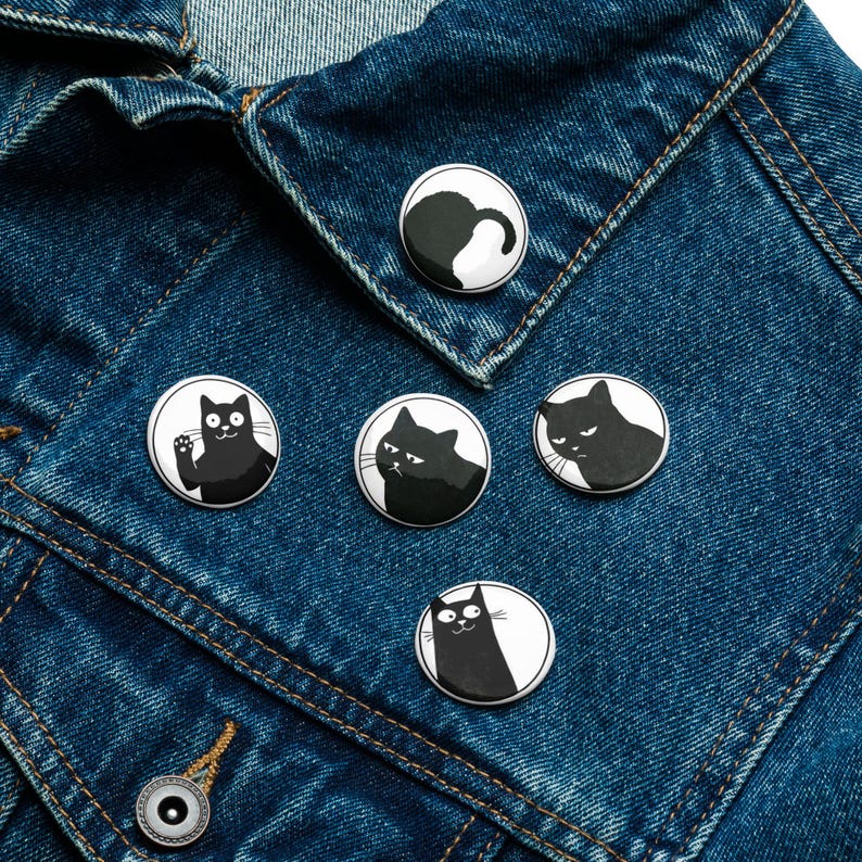 Doodle Cats (black Cats) | Pin Buttons 1.25" - Etsy