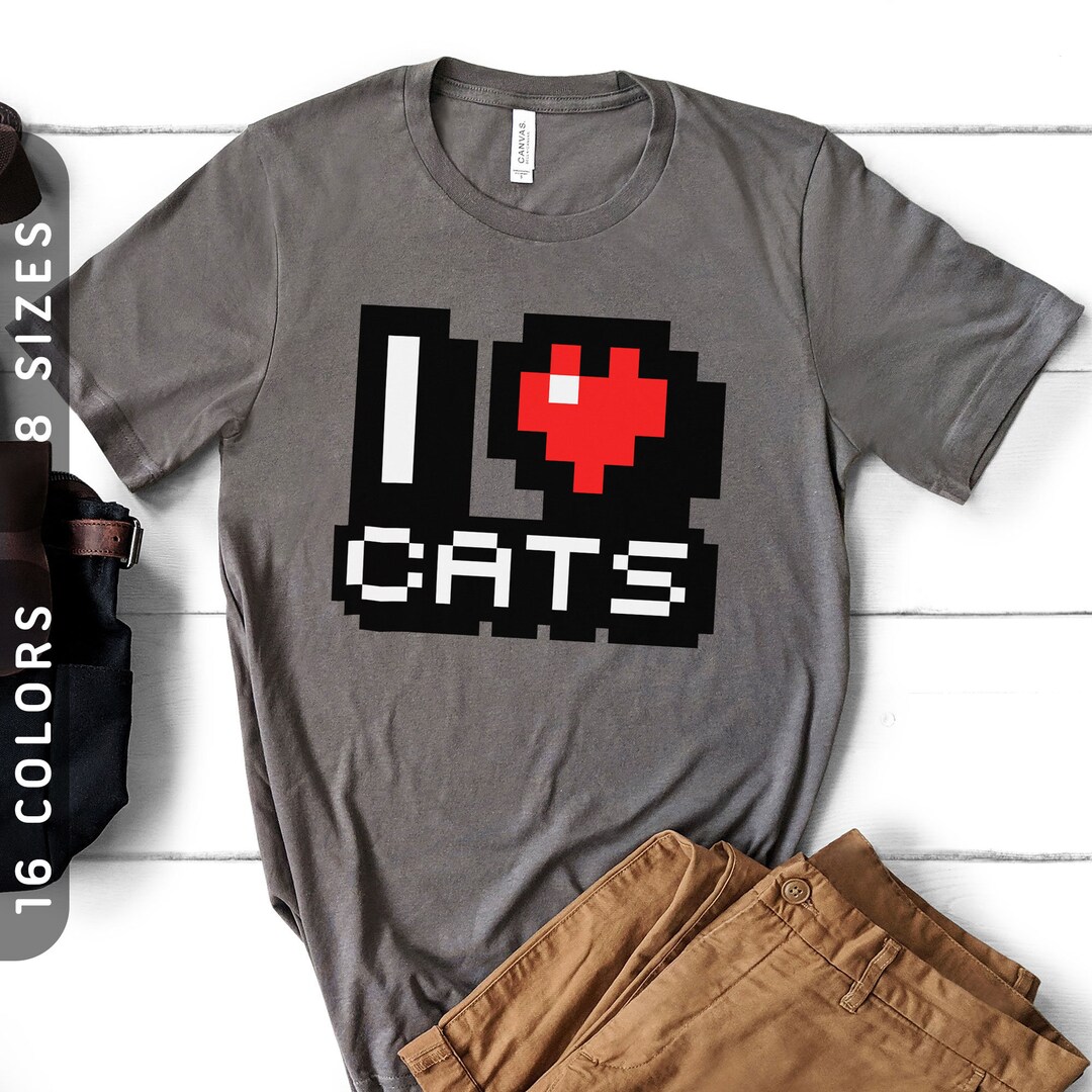 I Love Cats: 8-bit Style Jersey T-shirt | 80s Video Game 8-bit Shirt ...