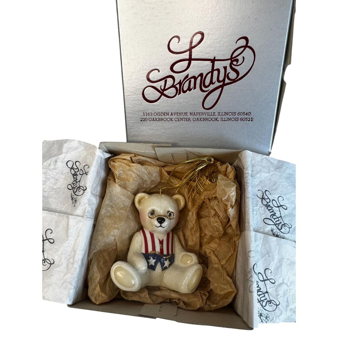 Brandys Teddy 96 Patriotic Bear Ornament Beige Ceramic With Glasses ...