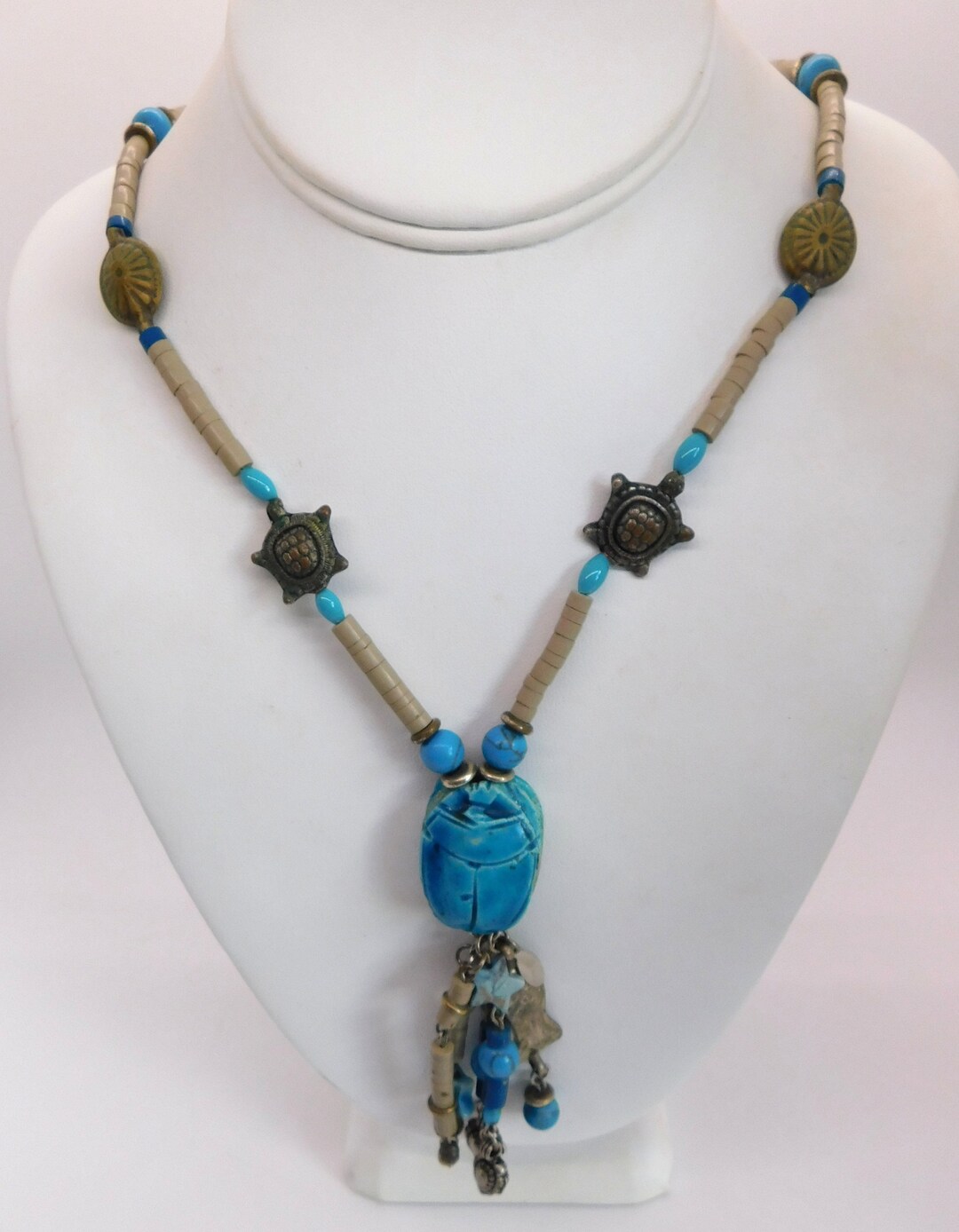 Egyptian Revival Scarab Beatle Sacred Turtle Fish Beaded Artisan ...