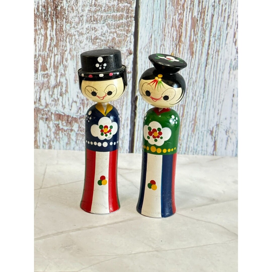 Vintage Japanese Kokeshi Wooden Bobble Head Bride and Groom 4" - Etsy