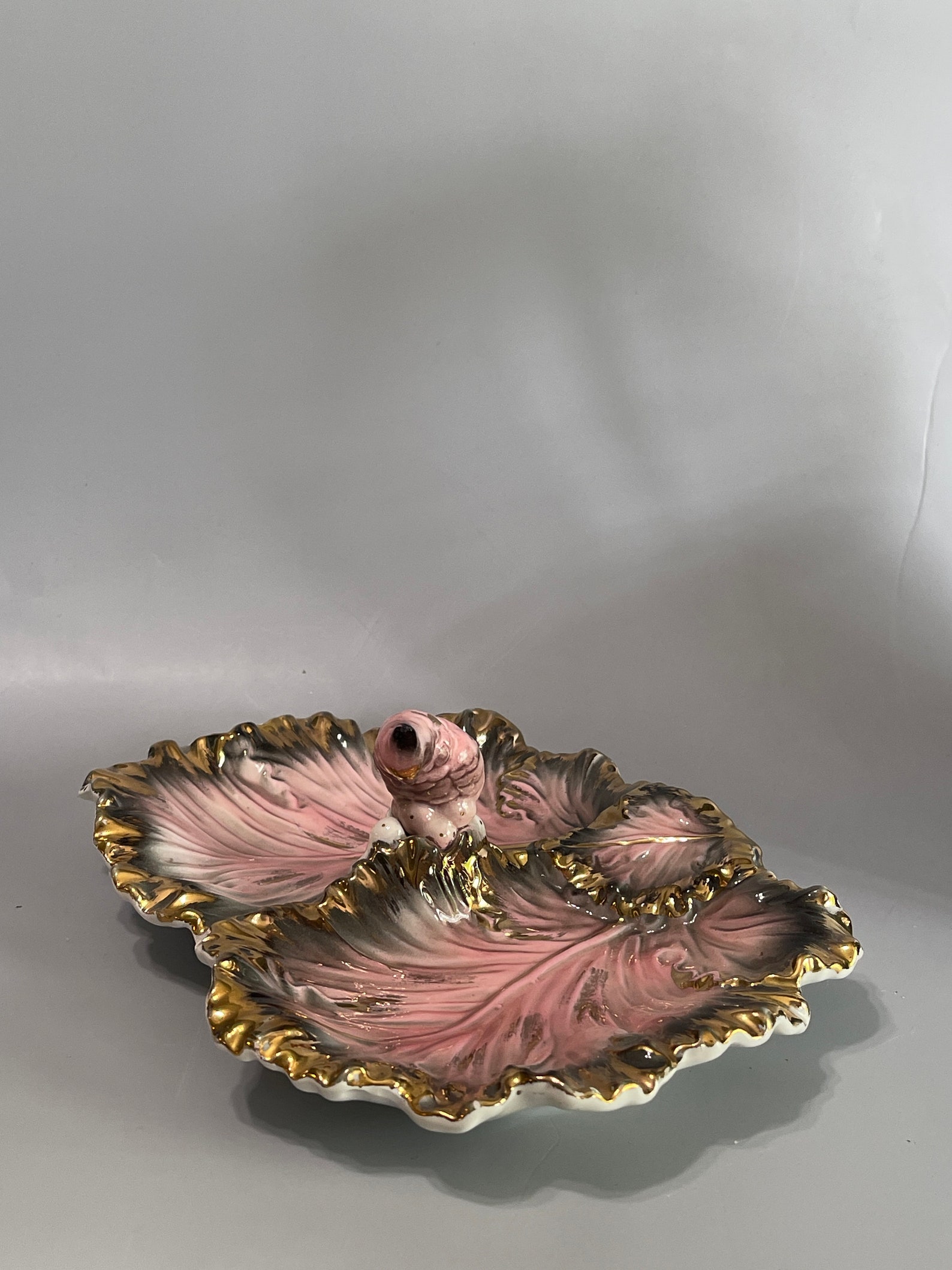 Vintage Japan Parrot Dish Nippon Yoko Boeki Pink Black Gold Leaf Bird ...