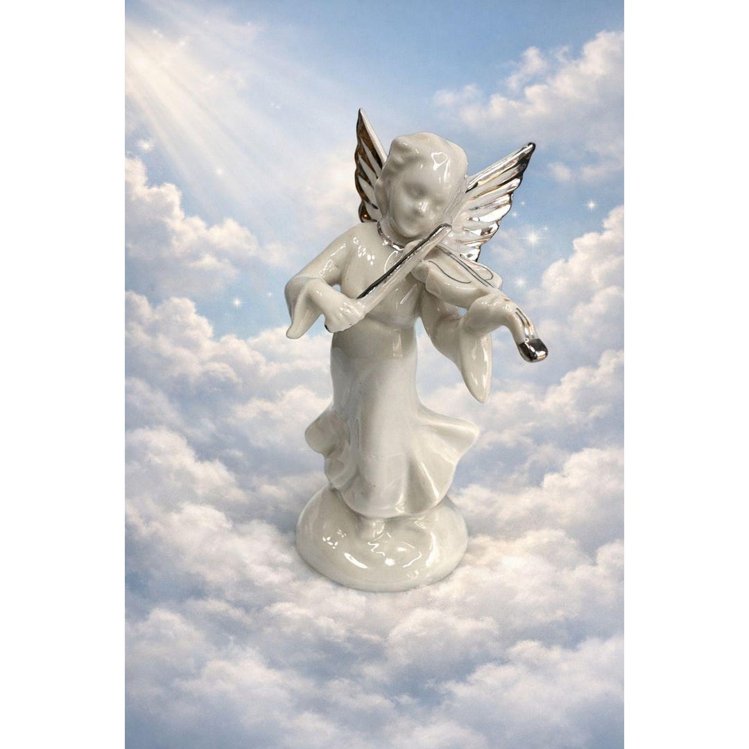 German Dresden Heavenly Band Porcelain Angel Violin Figurine Platinum ...