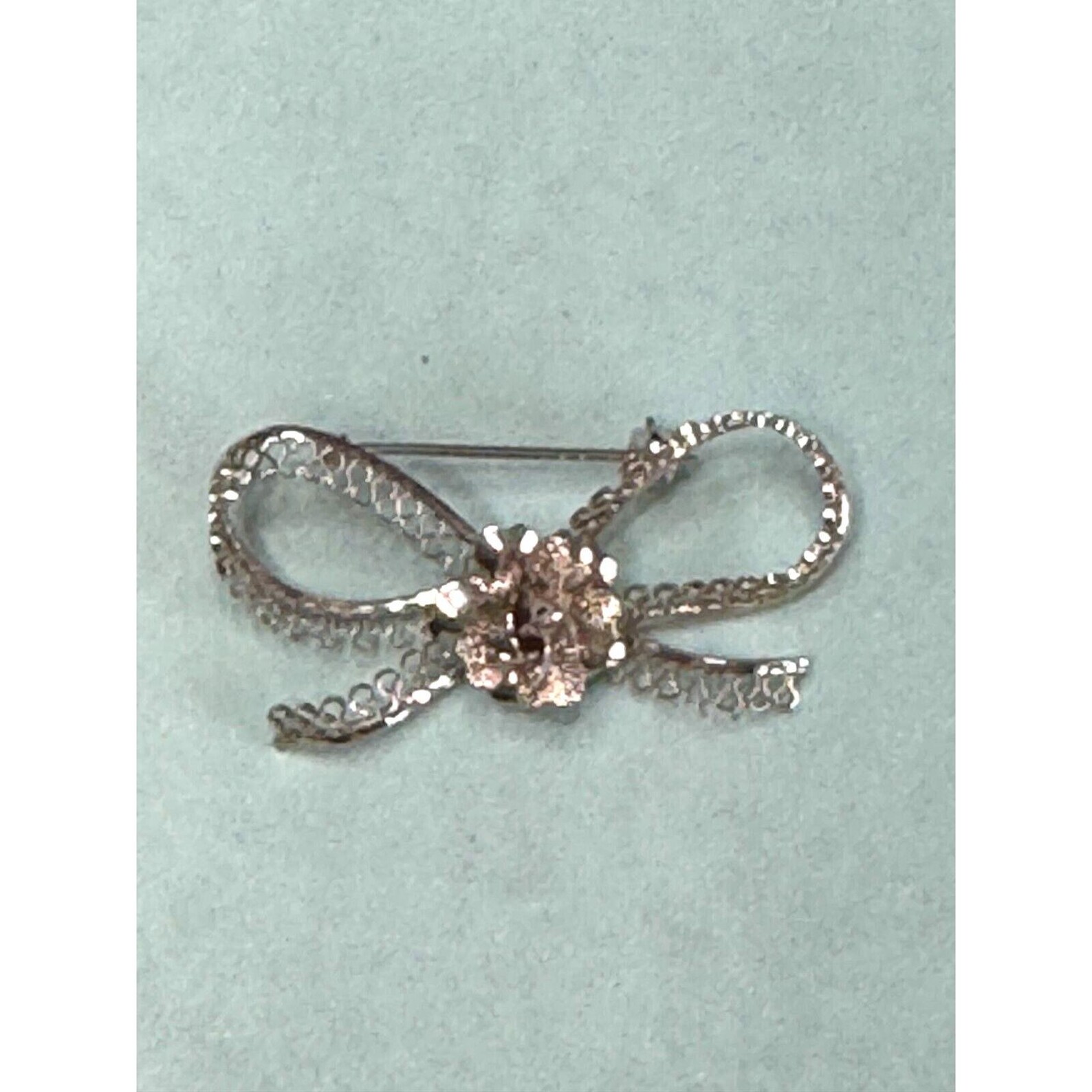 Vintage 925 Sterling Silver Star-art Rose Filigree Bow Dress Pin Brooch ...