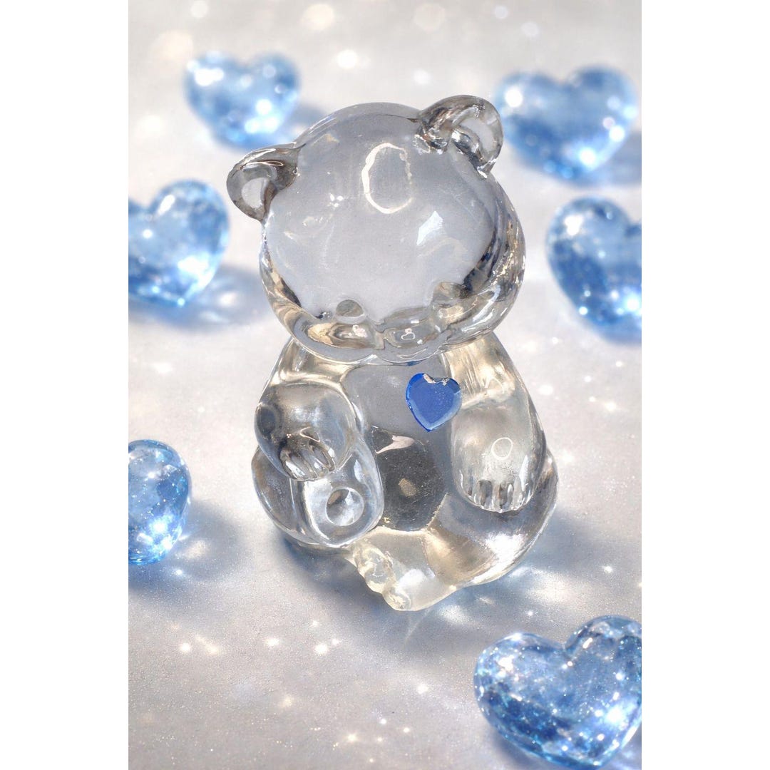Fenton Teddy Bear Clear Glass Blue Heart Paperweight Figurine Signed - Etsy