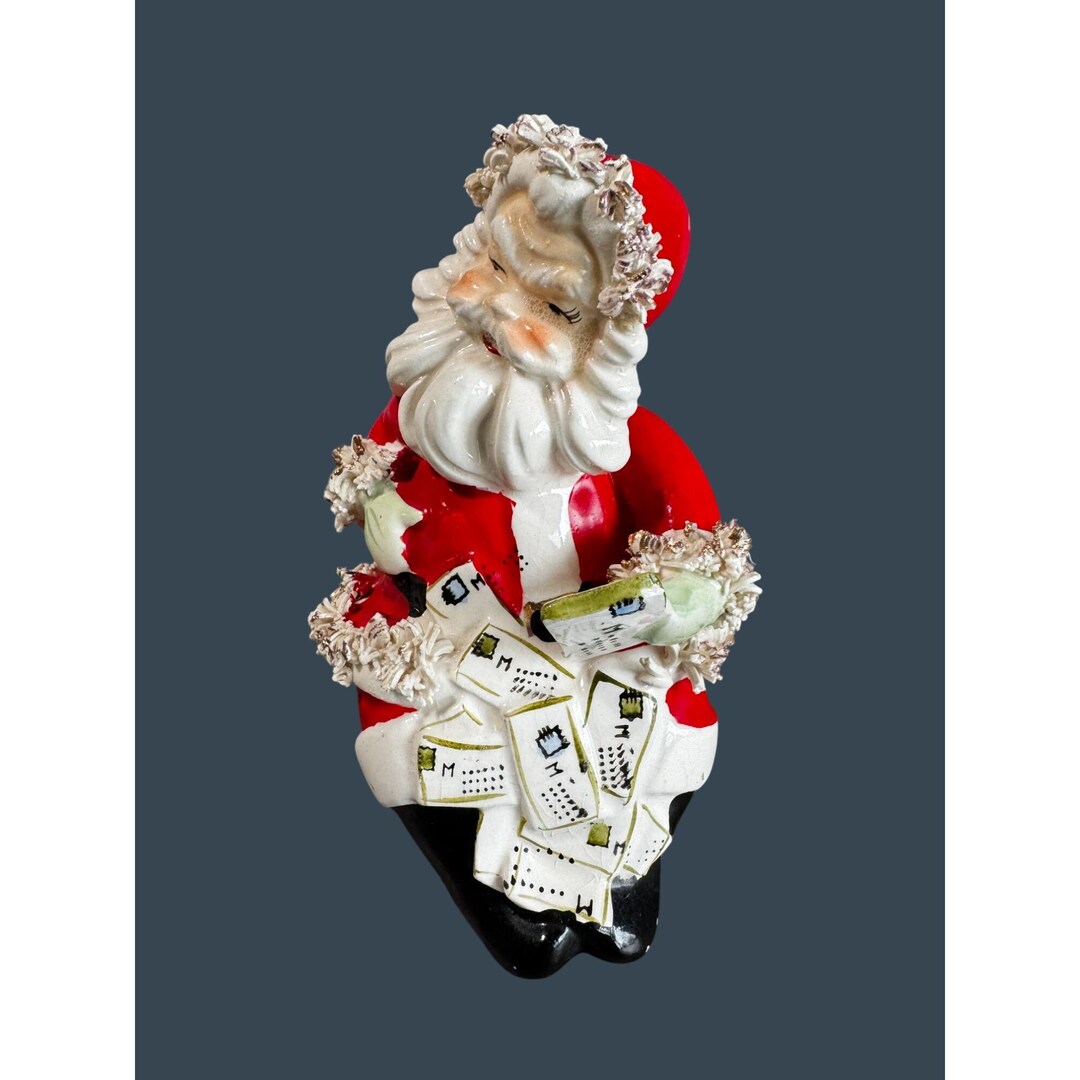 Vintage MCM Ceramic Santa Figurine Spaghetti Trim Letters From Children ...