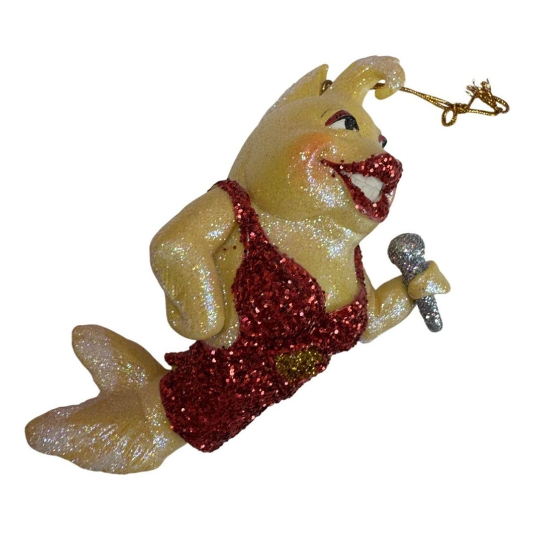 December Diamonds Diva Dolphin Ornament Red Glitter Dress Microphone 5 ...