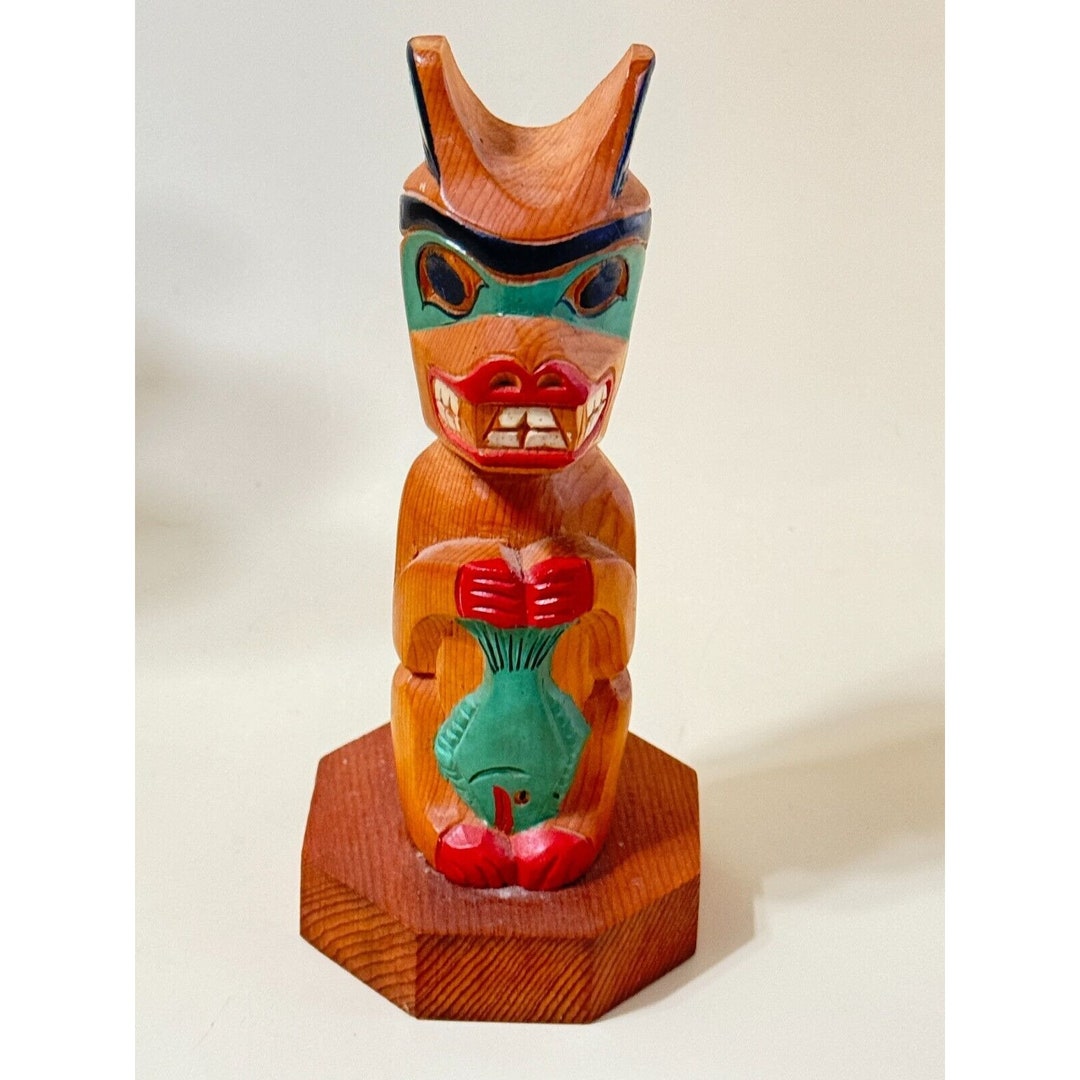 Ray Moore Alaska Black Diamond Fish Fetish Hand Carved Totem Pole ...