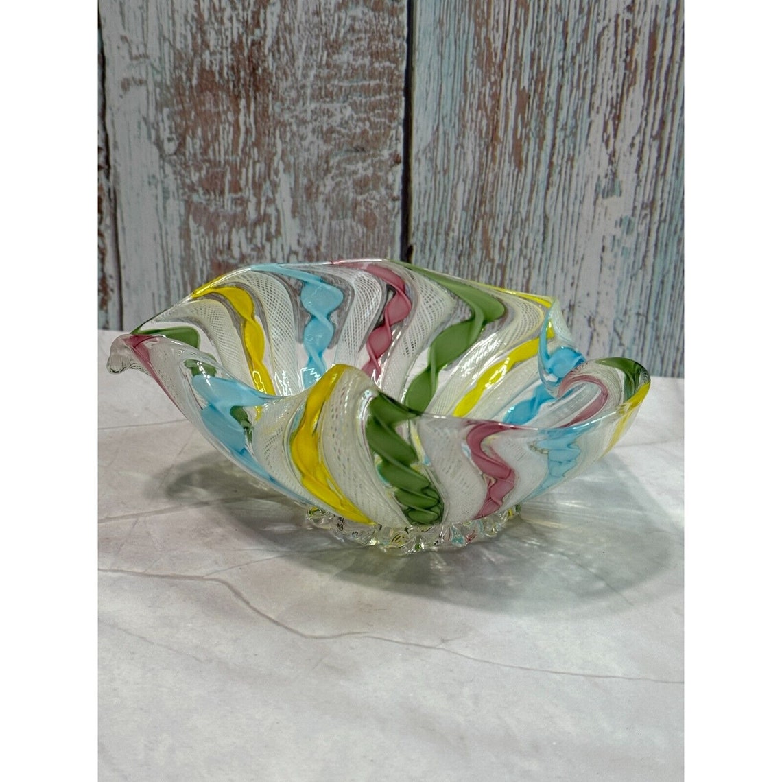 Murano Glass Zanfirico Latticino Ribbon Glass Bowl - Etsy