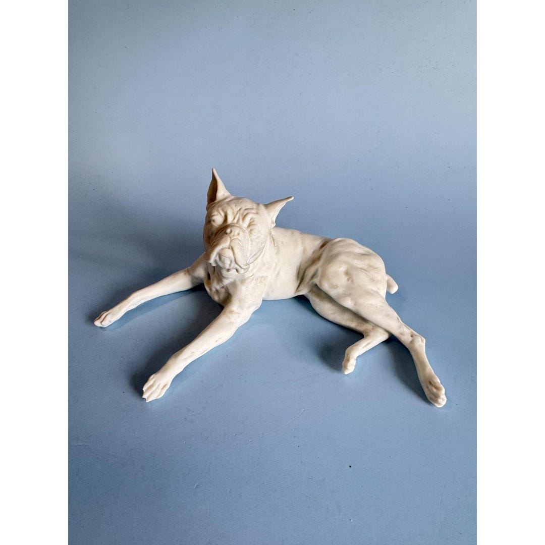 Vintage Kaiser Porcelain Boxer Dog Figurine 6.5" Long 3" High White ...