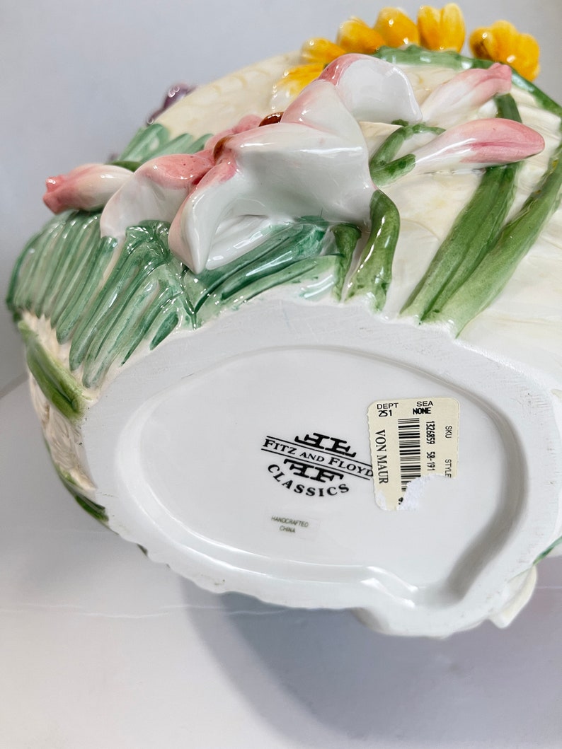 Vintage Fitz & Floyd Classic Large Swan Floral Vase Embosed Design Mint ...