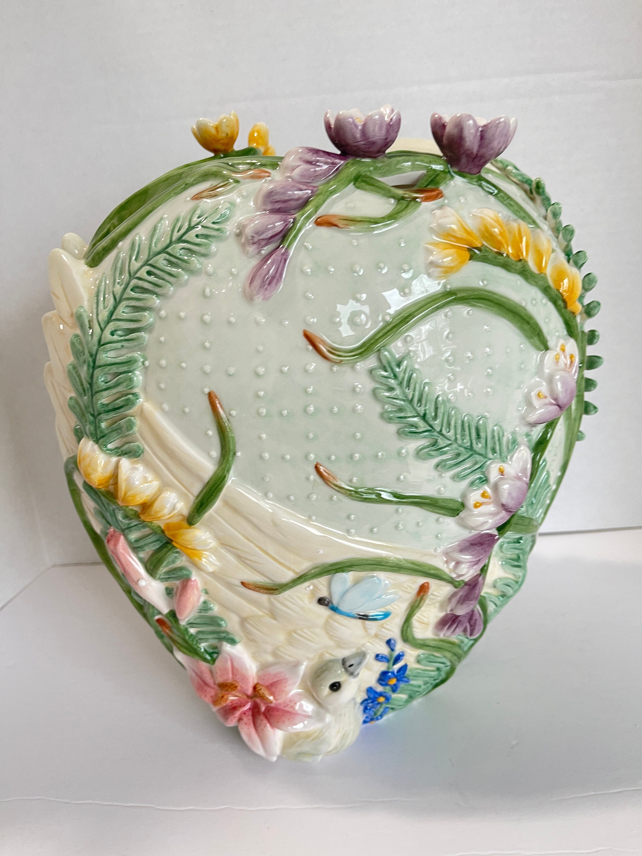 Vintage Fitz & Floyd Classic Large Swan Floral Vase Embosed Design Mint ...