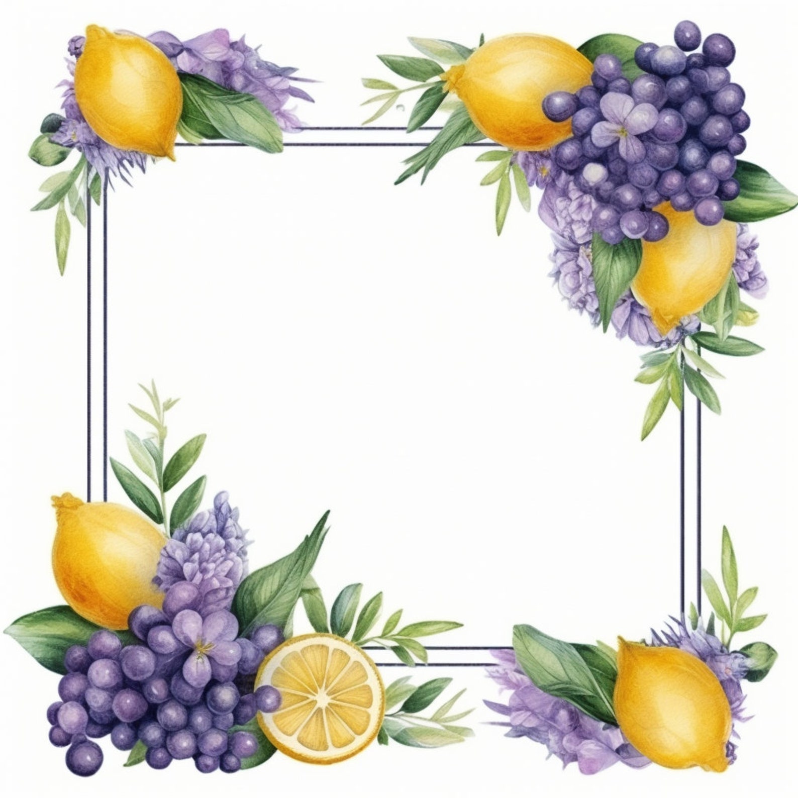 Lemon Wreath Clipart - Levander - Rectangular Frame PNG - Round Frame ...