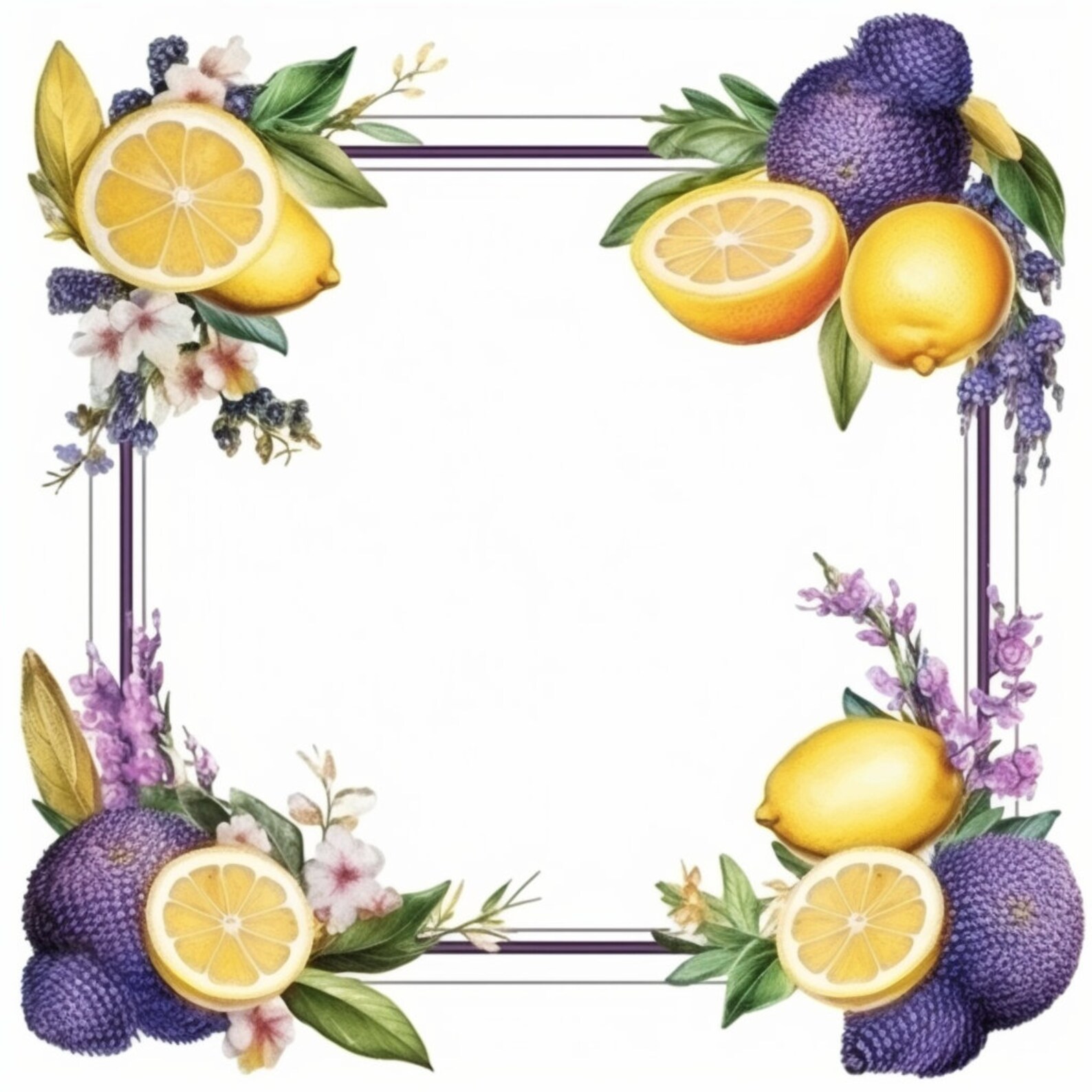 Lemon Wreath Clipart - Levander - Rectangular Frame PNG - Round Frame ...