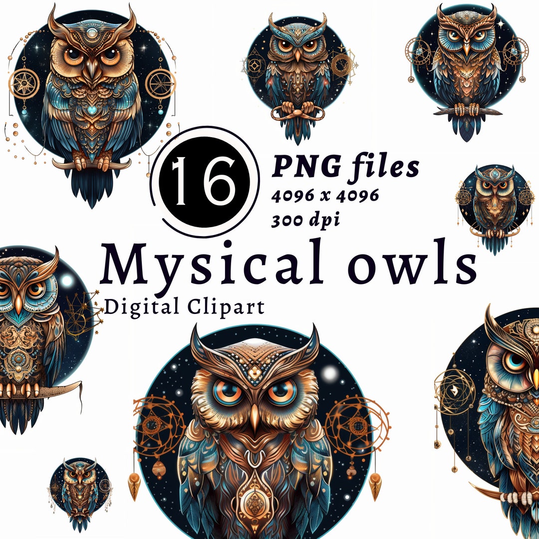 Magical Mystical Owls Clipart Set - 16 PNG Images for Fantasy ...