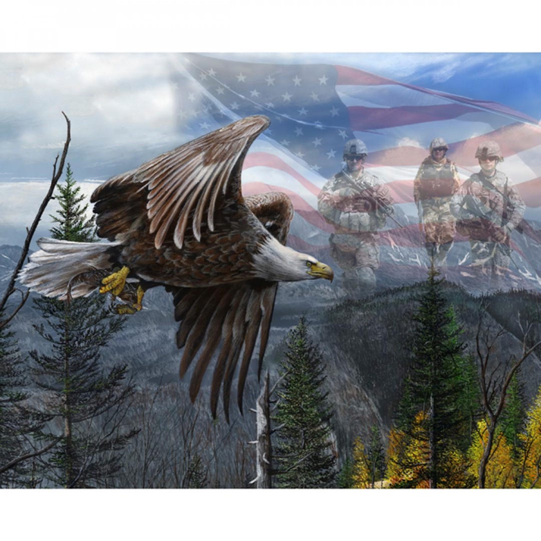 Free Like an Eagle Soldiers 100% Cotton Fabric Panel 36x42 Patriotic ...