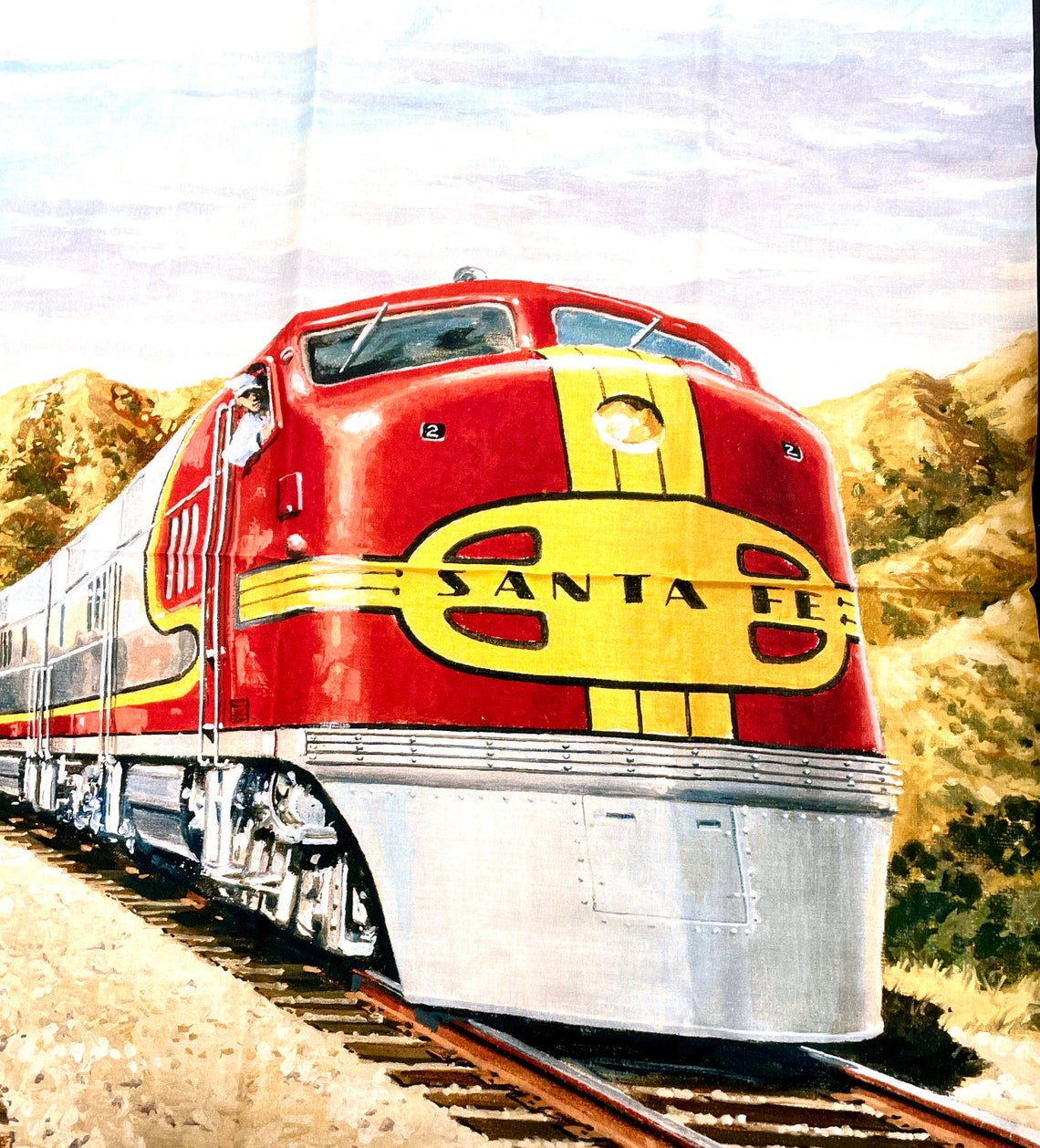 Santa Fe Chief Locomotive Train Diesel Fabric Panel Wind River Studio J ...