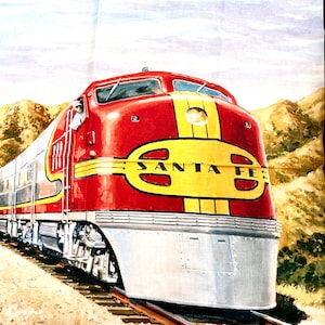 Santa Fe Chief Locomotive Train Diesel Fabric Panel Wind River Studio J ...