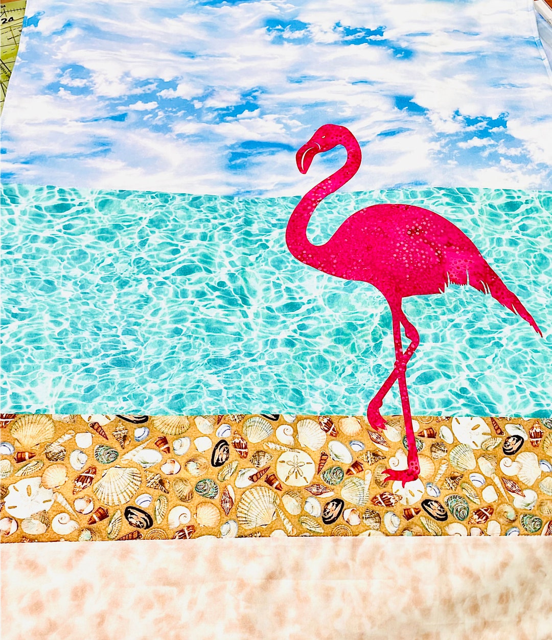 Beach Flamingo Kit 21x26 FL Shop Hop Fabric Includes Laser Cut Flamingo ...