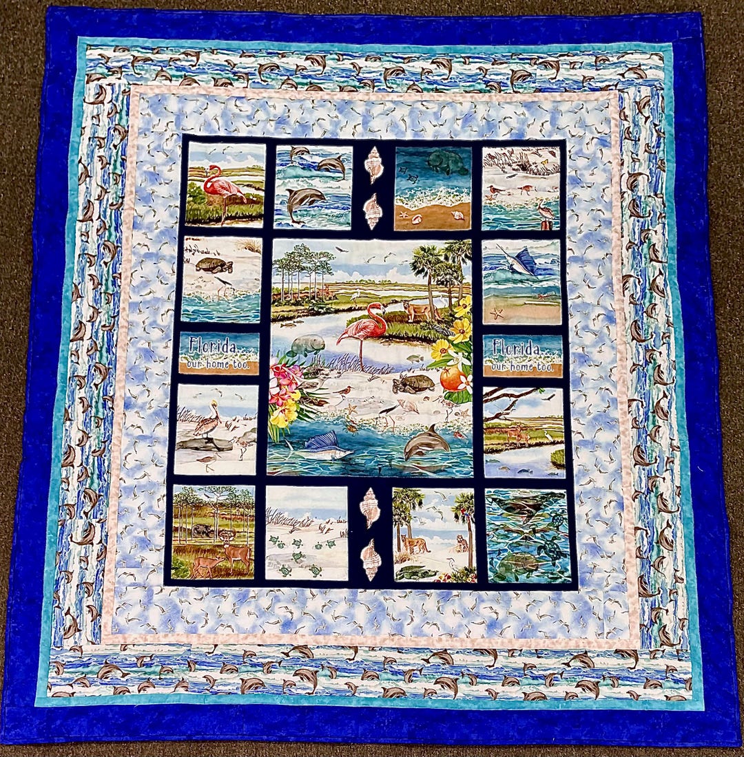 Florida Panel Quilt Kit Throw Size 60x72 100% Cotton Fabrics Lap Quilt ...