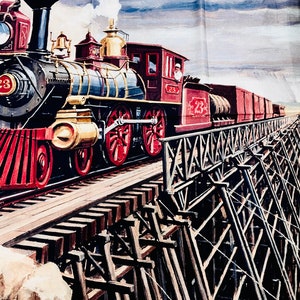 Wyoming Locomotive Steam Engine Trestle Cotton Fabric Panel Wind River ...