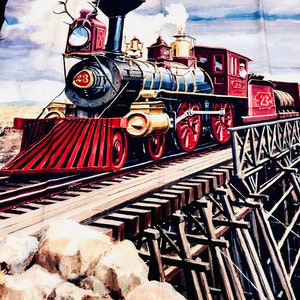 Wyoming Locomotive Steam Engine Trestle Cotton Fabric Panel Wind River ...