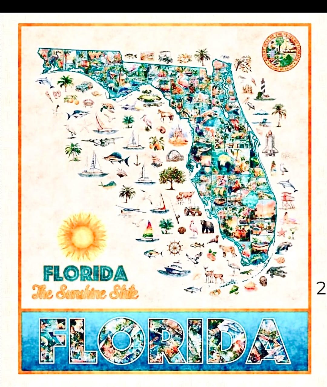 Florida Map Shop Hop Panel 2025 35x42 Cotton Fabric Ships Now - Etsy