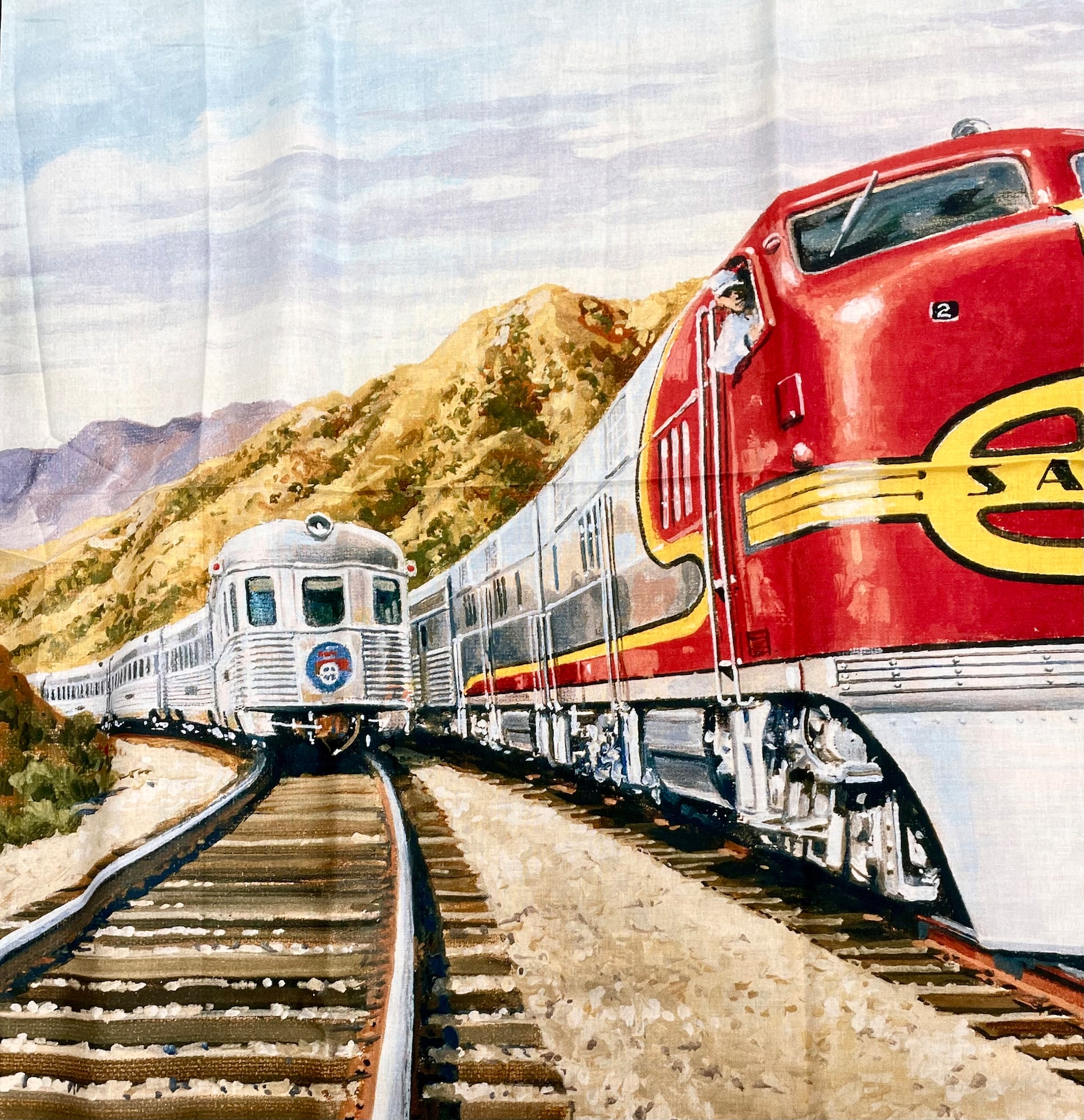 Santa Fe Chief Locomotive Train Diesel Fabric Panel Wind River Studio J ...