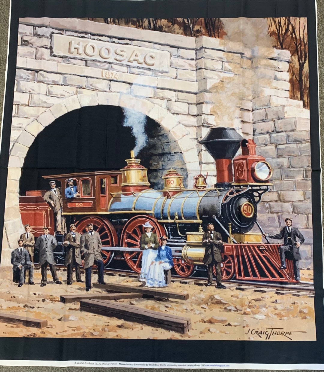 Railroad Steam Engine Train Locomotive Massachusetts Fabric Panel ...